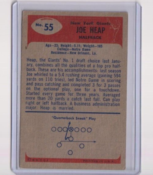 JOE HEAP 1955 Bowman Football Vintage Card #55 GIANTS - G-VG (CW) | eBay