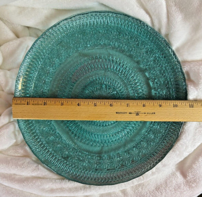 (4) Akcam Glass 10 5/8" DINNER PLATES "Turkish Delights" Aqua, Teal ...