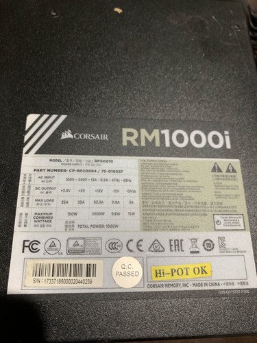 Corsair RM1000i — 1000 Watt 80 PLUS® Gold Certified Fully Modular PSU W ...