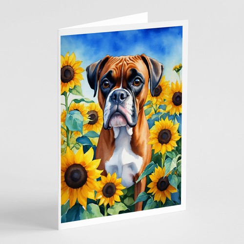 Boxer in Sunflowers Greeting Cards and Envelopes Pack of 8 DAC6037GCA7P ...