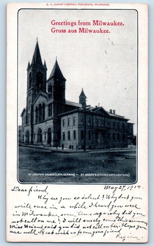 Milwaukee Wisconsin WI Postcard Greetings St Joseph Church Building ...