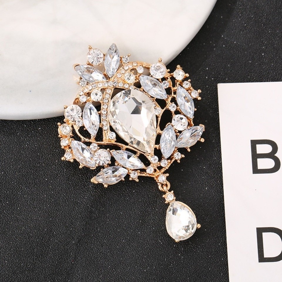 Water Drop Shape Crystal Brooch Metal High-end Brooch Daily Accessory ...