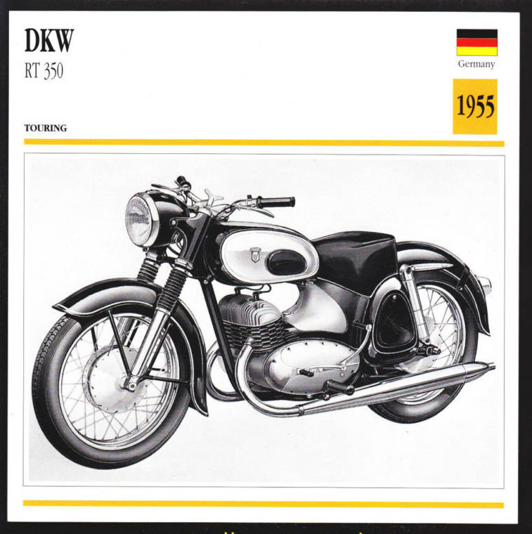 1955 DKW D.K.W. RT 350 (349cc) German Race Motorcycle Photo Spec Sheet ...