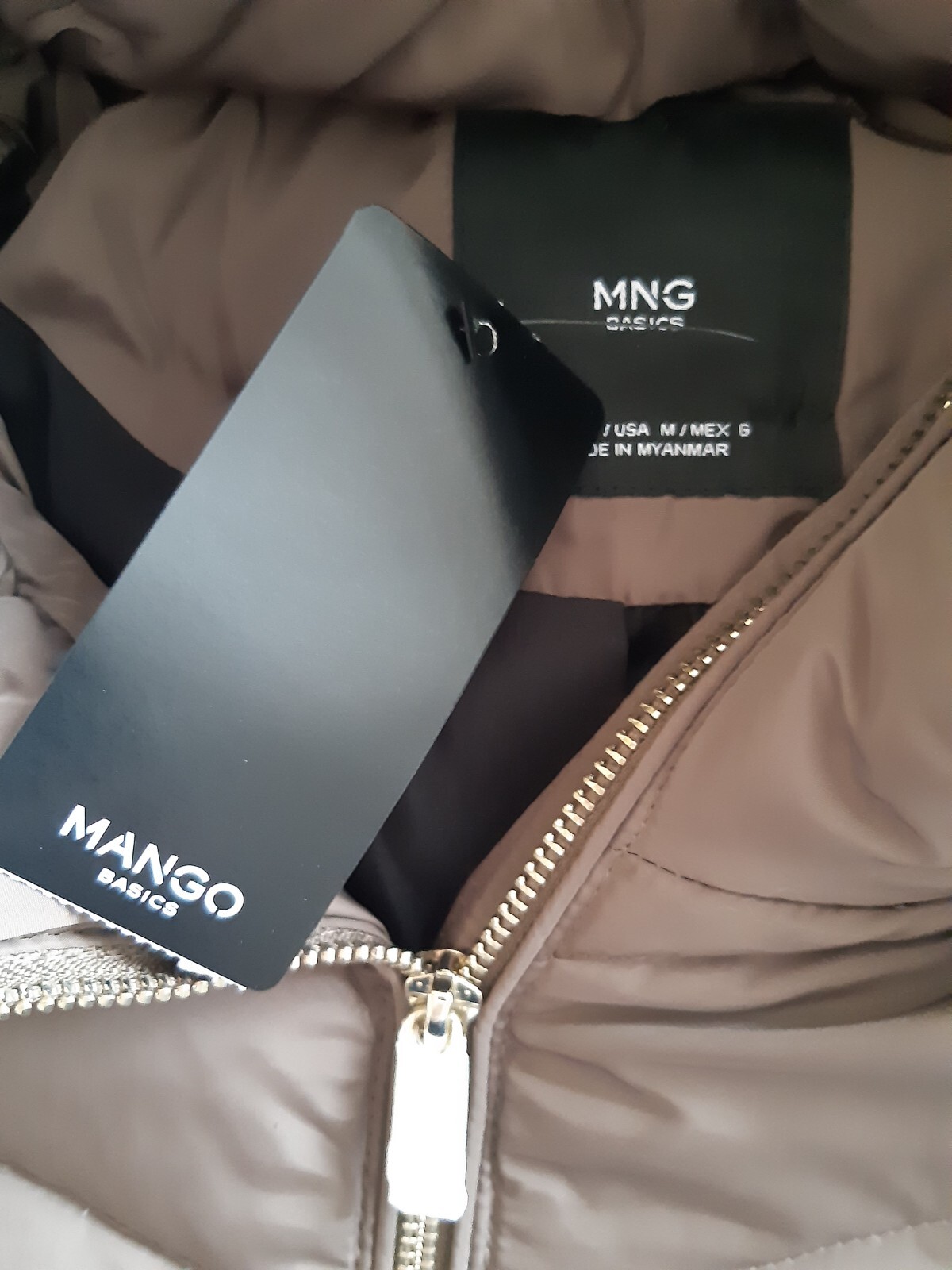 Mango Ladies Taupe Down Filled Padded Quilted Hooded Coat Jacket Size ...