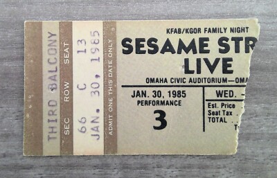 Vintage Sesame Street Live Ticket Stub Jan 30, 1985 Omaha Nebraska | eBay