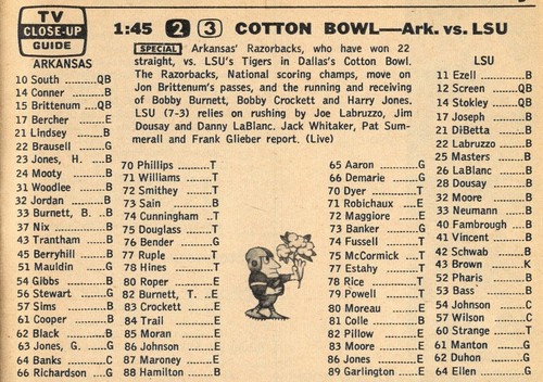 1966 TV FOOTBALL AD 'S/COTTON BOWL/LSU TIGERS/ARKANSAS RAZORBACKS/Bobby ...