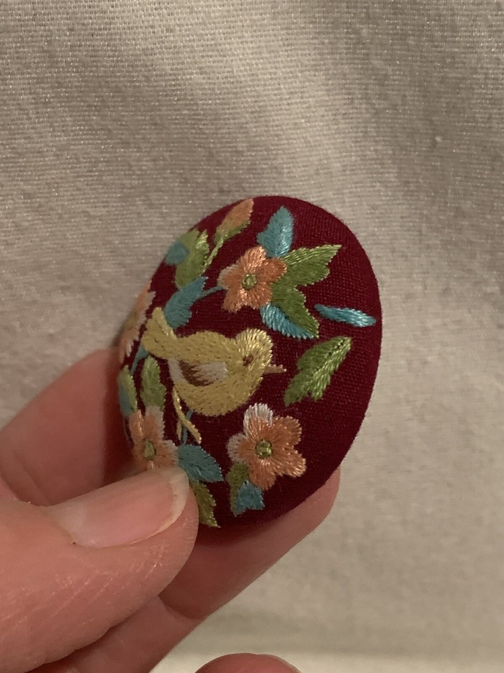 Hallmark Vintage 1985 Stitchery Pin "Yellow Bird" Embroidered Fabric ...