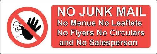 No Junk Mail No Salesperson Sign Vinyl Sticker /Vinyl Decal for door ...