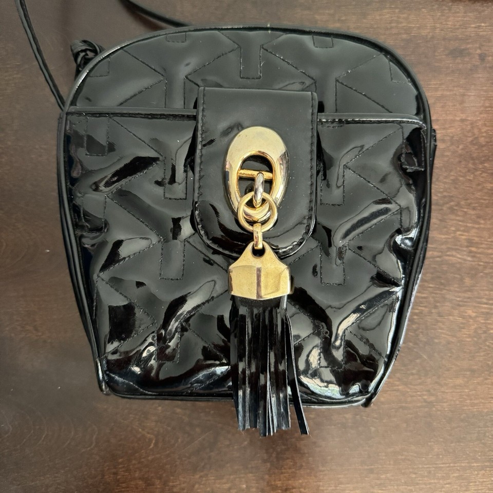 Vintage Allen Edward Small Black Quilted Patent Leather Crossbody Purse ...