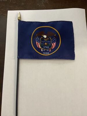 New Utah State Mini Desk Flag - Black Wood Stick Gold Top 4” X 6” | eBay