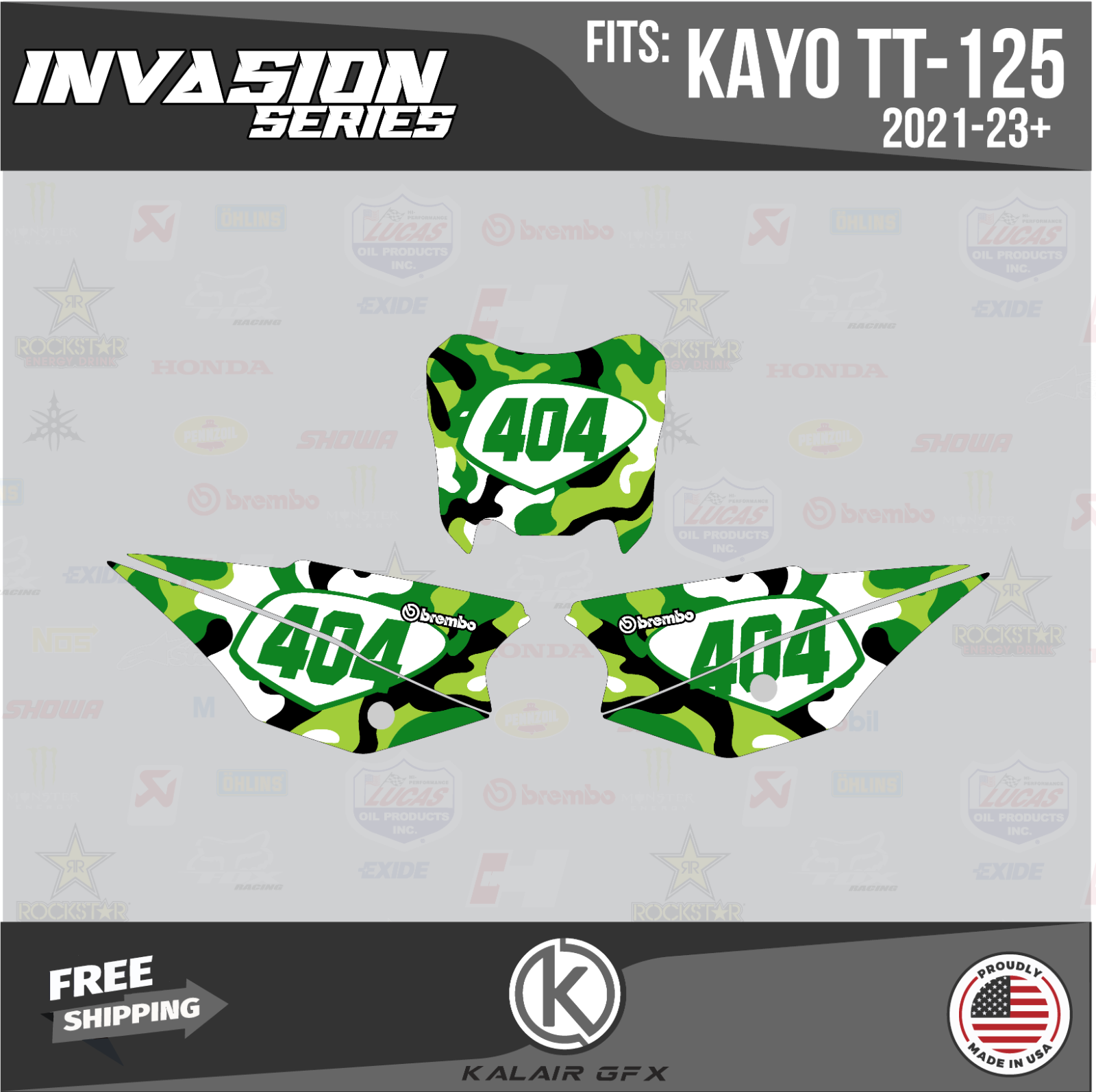 Graphics Kit for Kayo Pit Bike TT125 TT140 2021+ Invasion Series ...