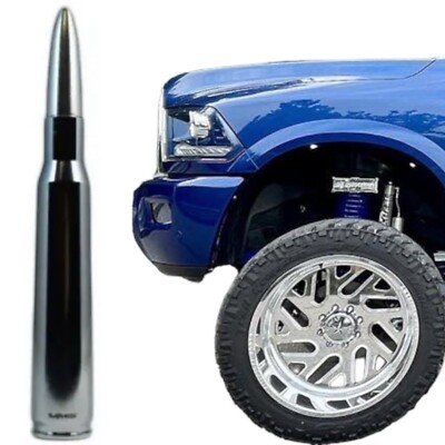 CHROME BULLET ANTENNA WITH SILVER TIP FOR DODGE RAM FITS ALL SCREW ON ...