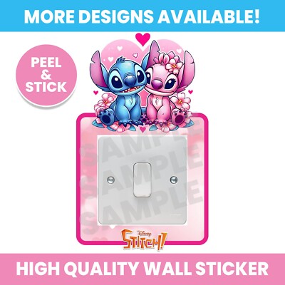 STITCH ANGEL LIGHT SWITCH SURROUND WALL STICKER DECAL KIDS GIRL BOY ...