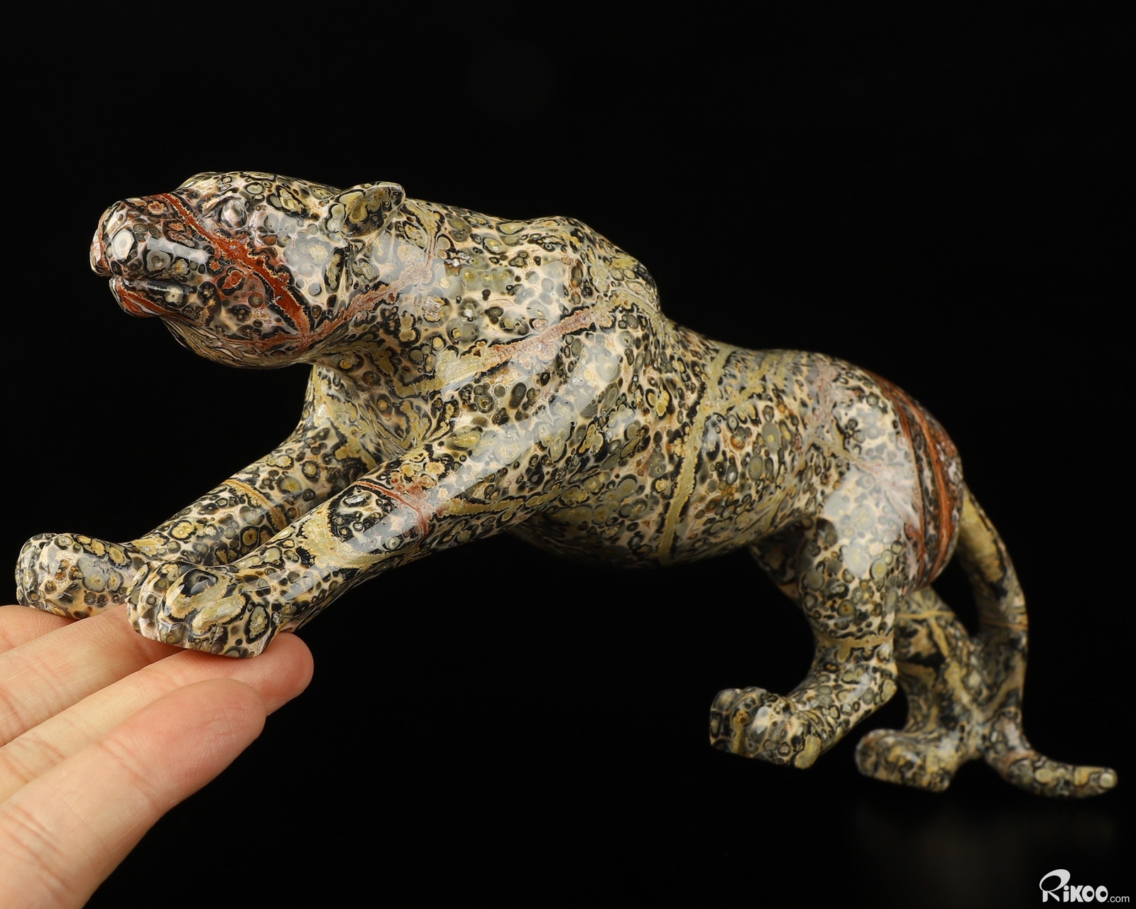 10.6" Leopard Skin Jasper Carved Crystal Leopard Sculpture, Realistic ...