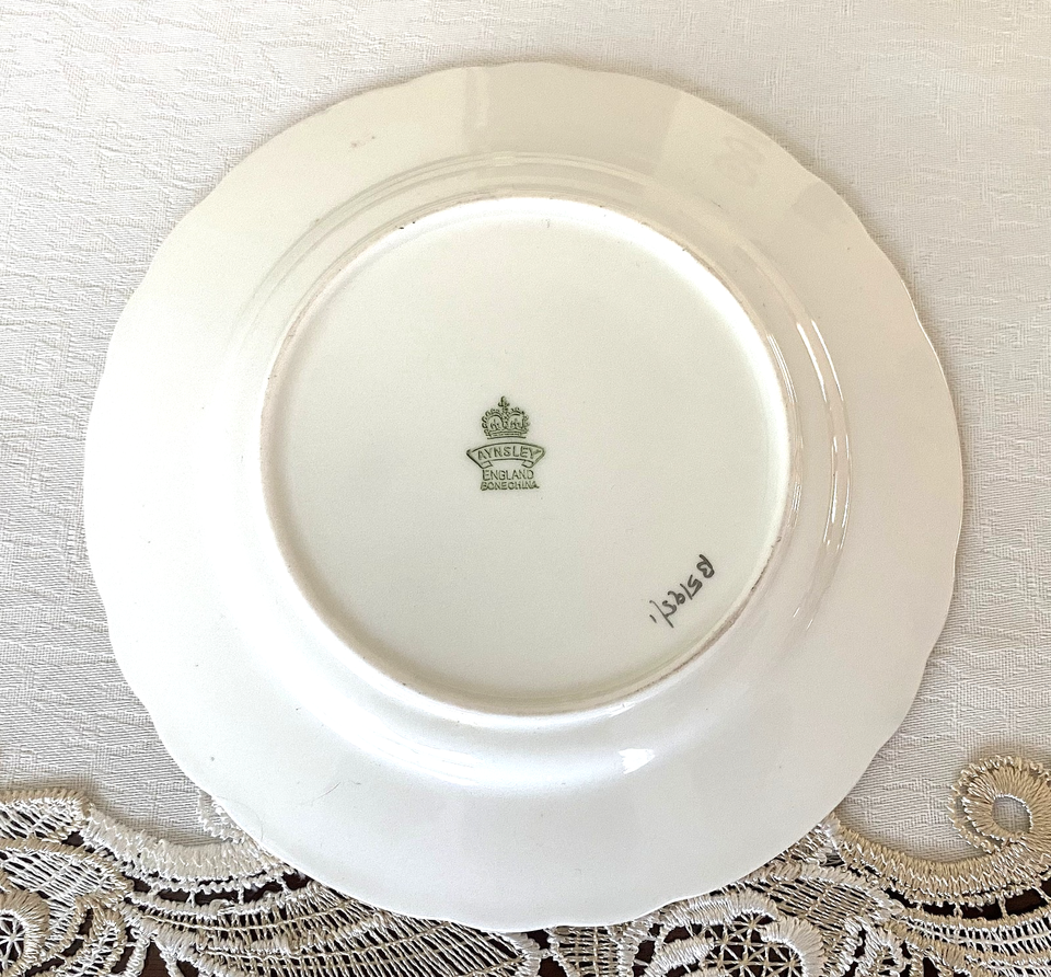 VINTAGE AYNSLEY BONE CHINA ENGLAND BLUE & FLORAL PATTERN SIDE/CAKE ...