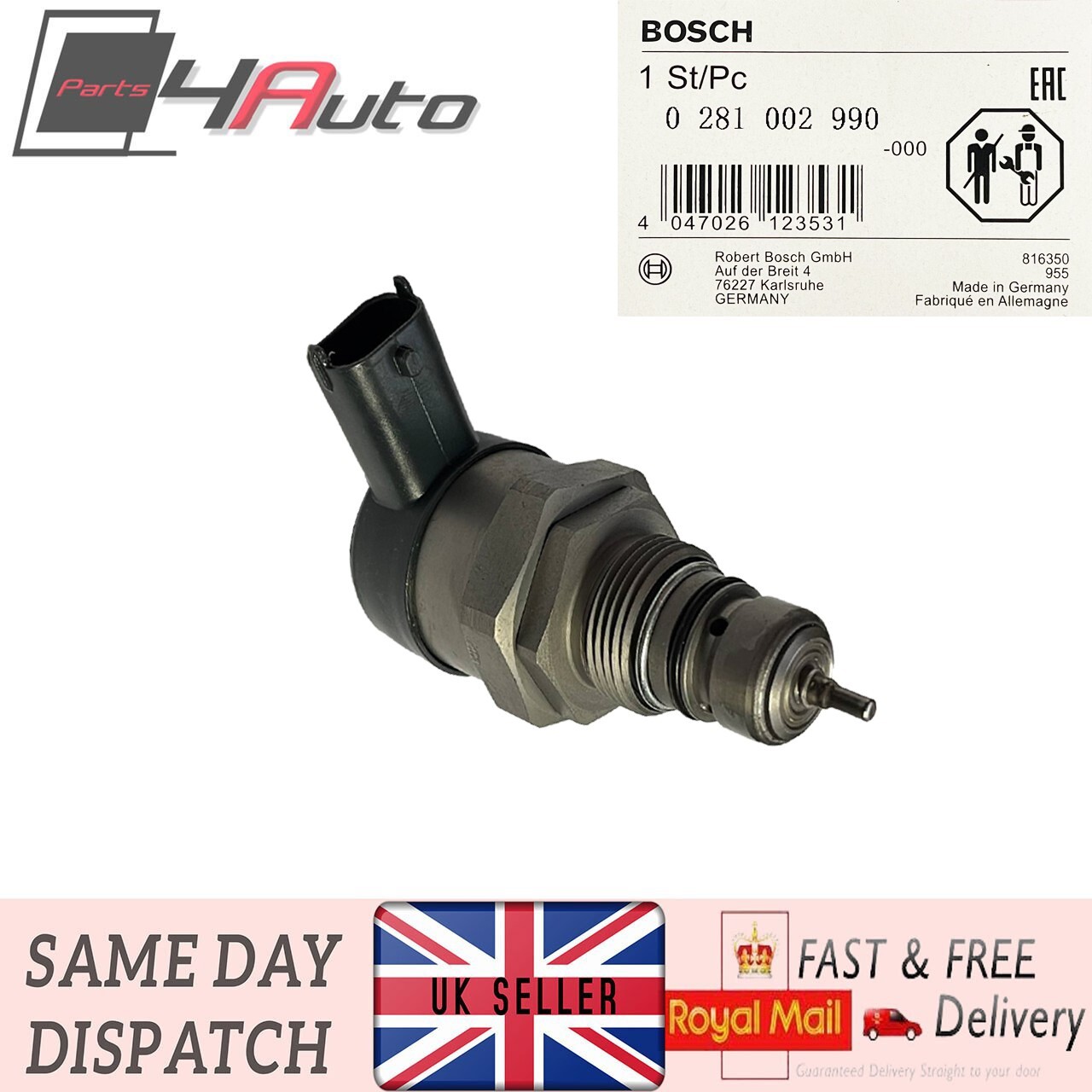VOLVO 2.0d D3 Diesel Fuel Rail Pressure Sensor Regulator 0281002990 ...