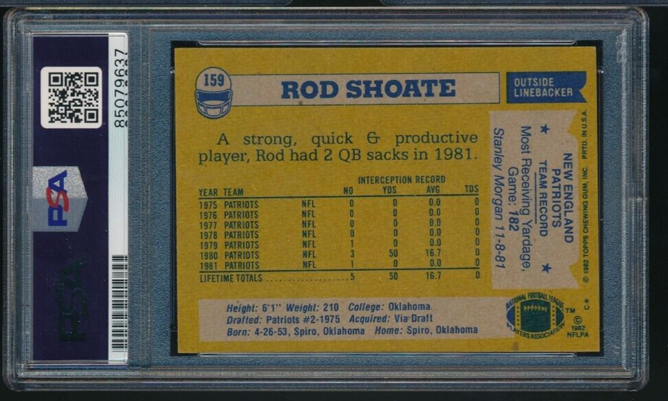 1982 Topps #159 Rod Shoate Rookie RC signed auto PSA/DNA crisp blue ...