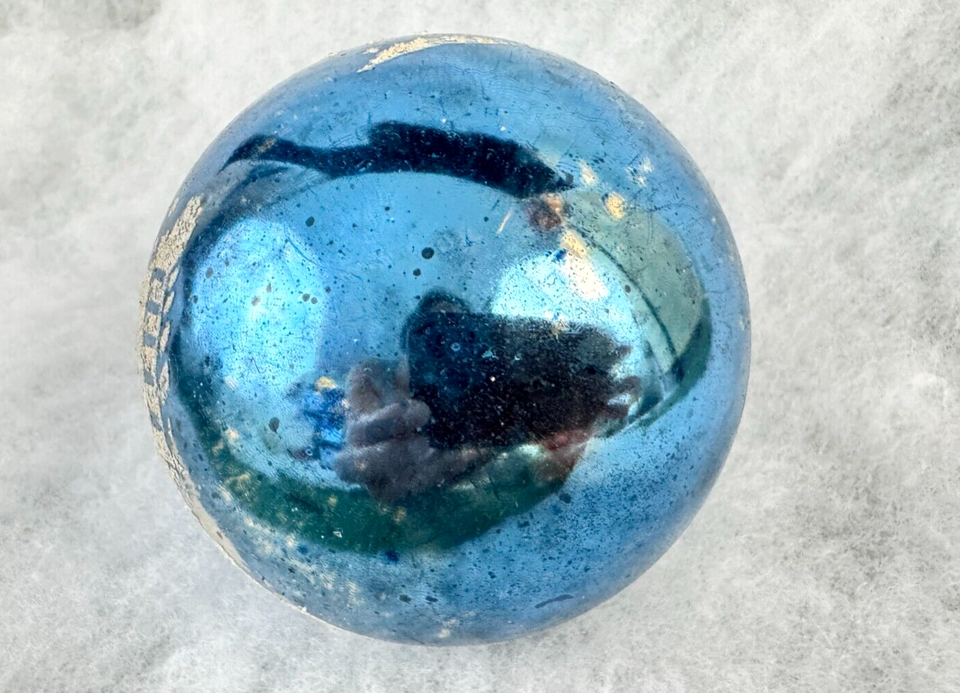 VTG Shiny Brite Blue Mercury Glass Mica Stenciled Silent Night Ornament ...