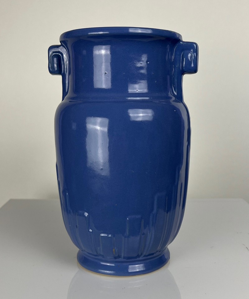 Vintage Blue Pottery Vase Art Deco Streamline Effect | eBay