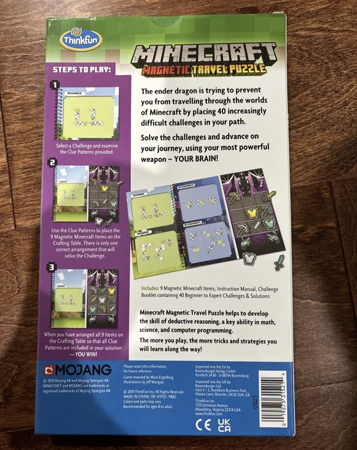 ThinkFun Minecraft Magnetic Travel Puzzle Logic Game & Stem Toy for ...