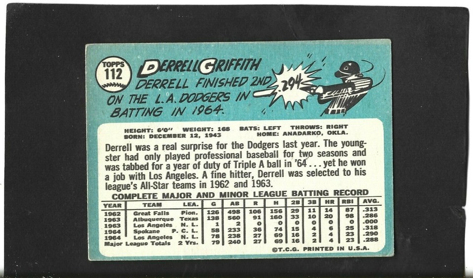 1965 Topps MLB # 112 Derrell Griffith | eBay