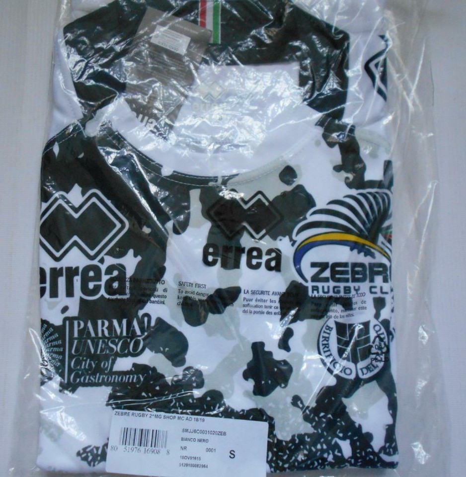 ZEBRE Rugby Errea Mens Away Rugby Union Jersey 2018-2019 NEW Shirt ...