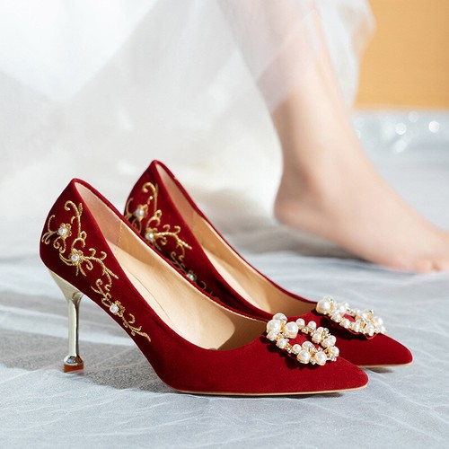 Female Xiuhe Wedding Wedding Shoes Chinese Bridal Red High Heels Pumps ...