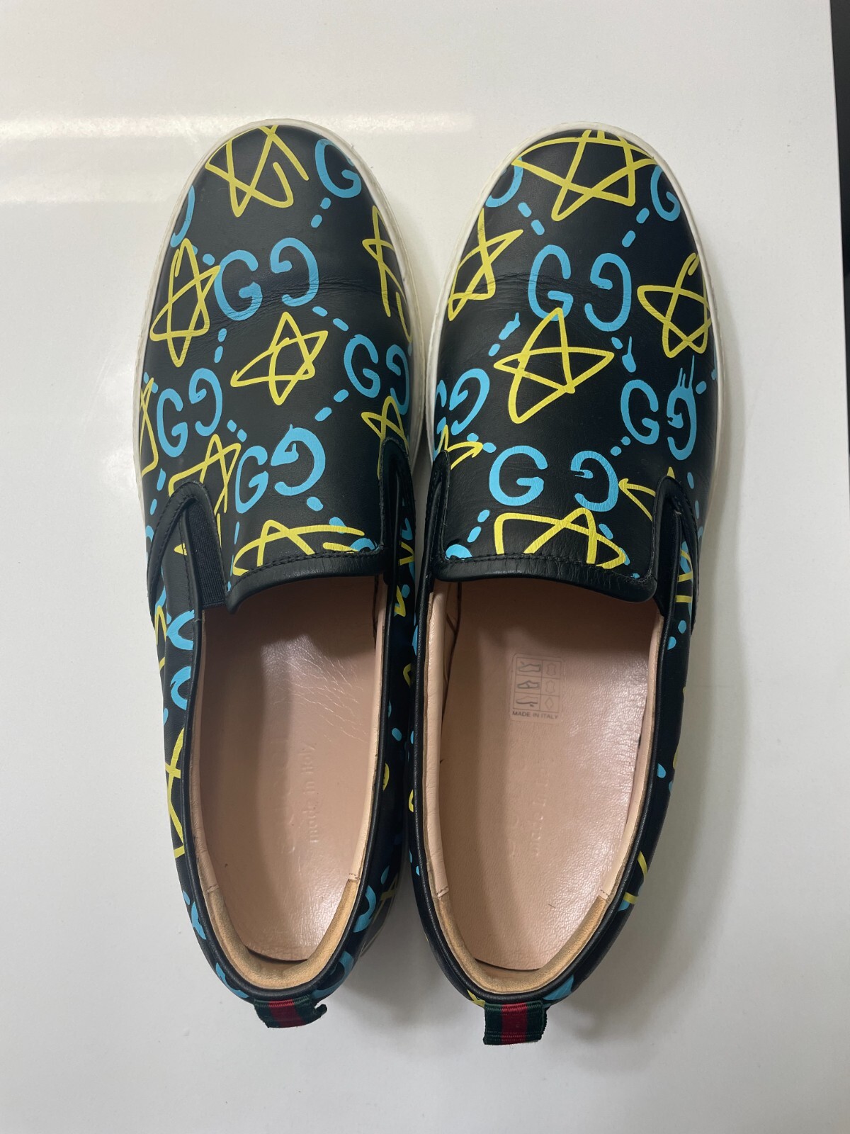 Gucci Black Ghost Blue GG Yellow Star Slip On Shoes S… - Gem