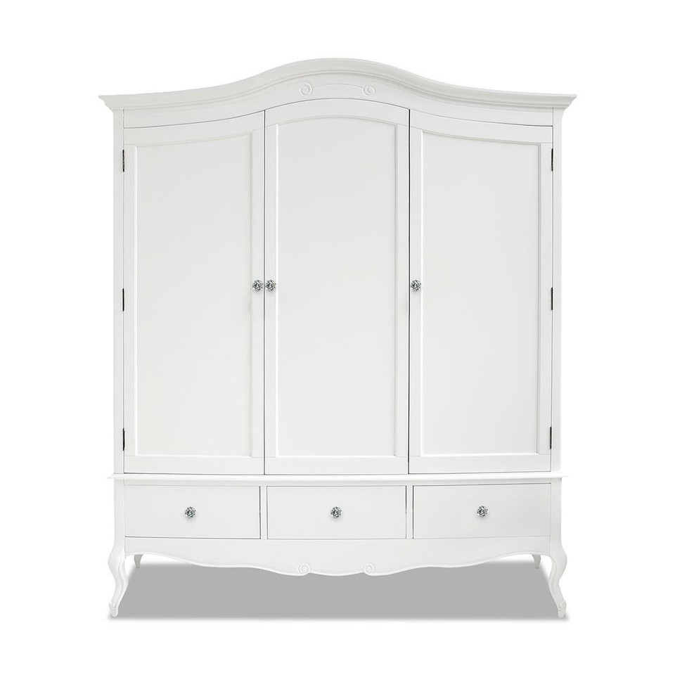 Juliette White Triple Wardrobe Large French 3 Door Wooden Wardrobe ...
