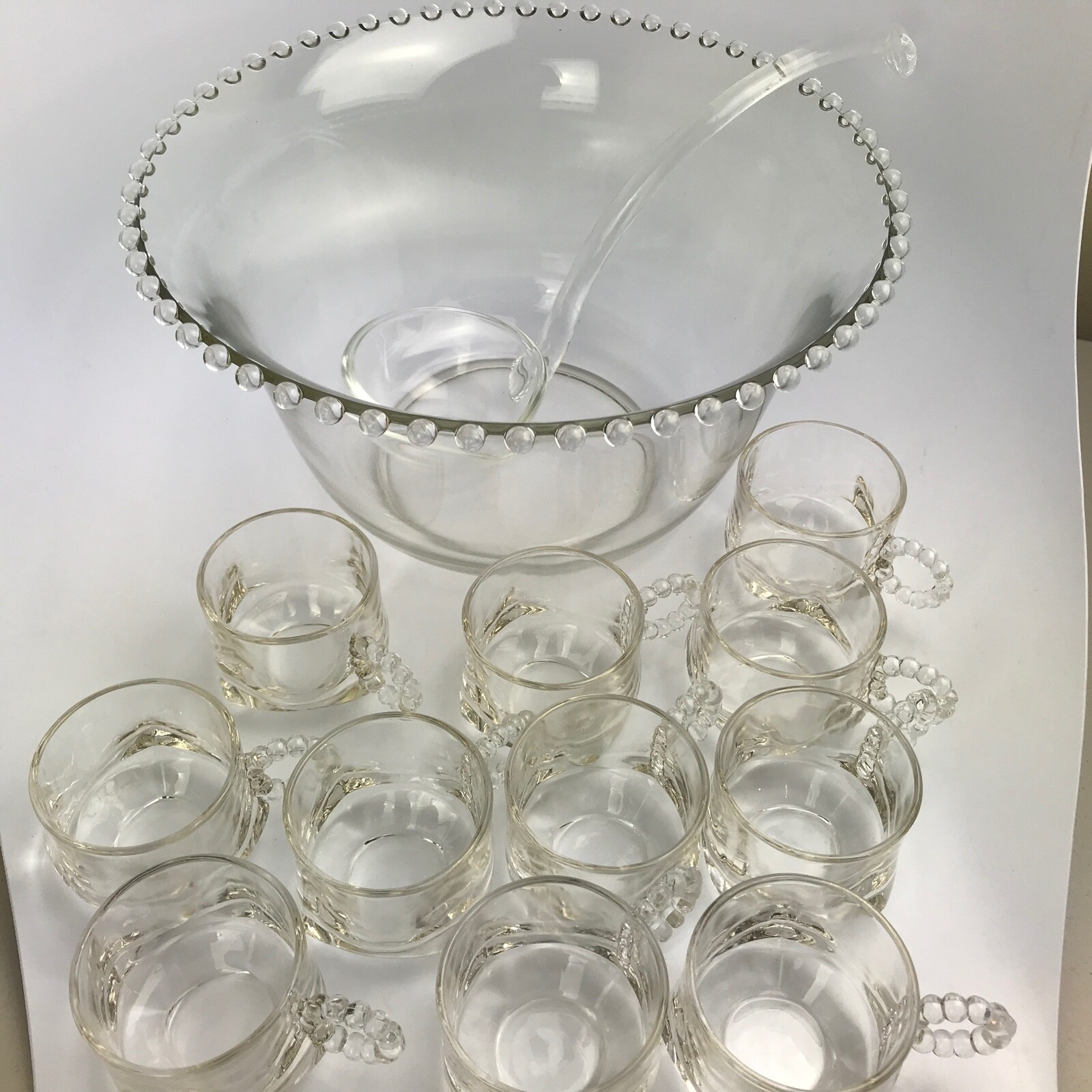 Imperial Candlewick Punch Bowl, Ladle,11 Hazel Atlas Glass Candlewick ...