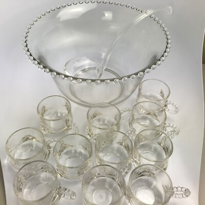 Imperial Candlewick Punch Bowl, Ladle,11 Hazel Atlas Glass Candlewick ...