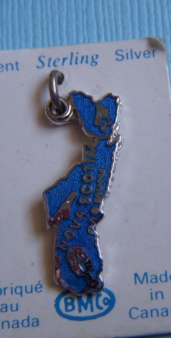 Vintage enamel Nova Scotia Canada map sterling charm - Gem
