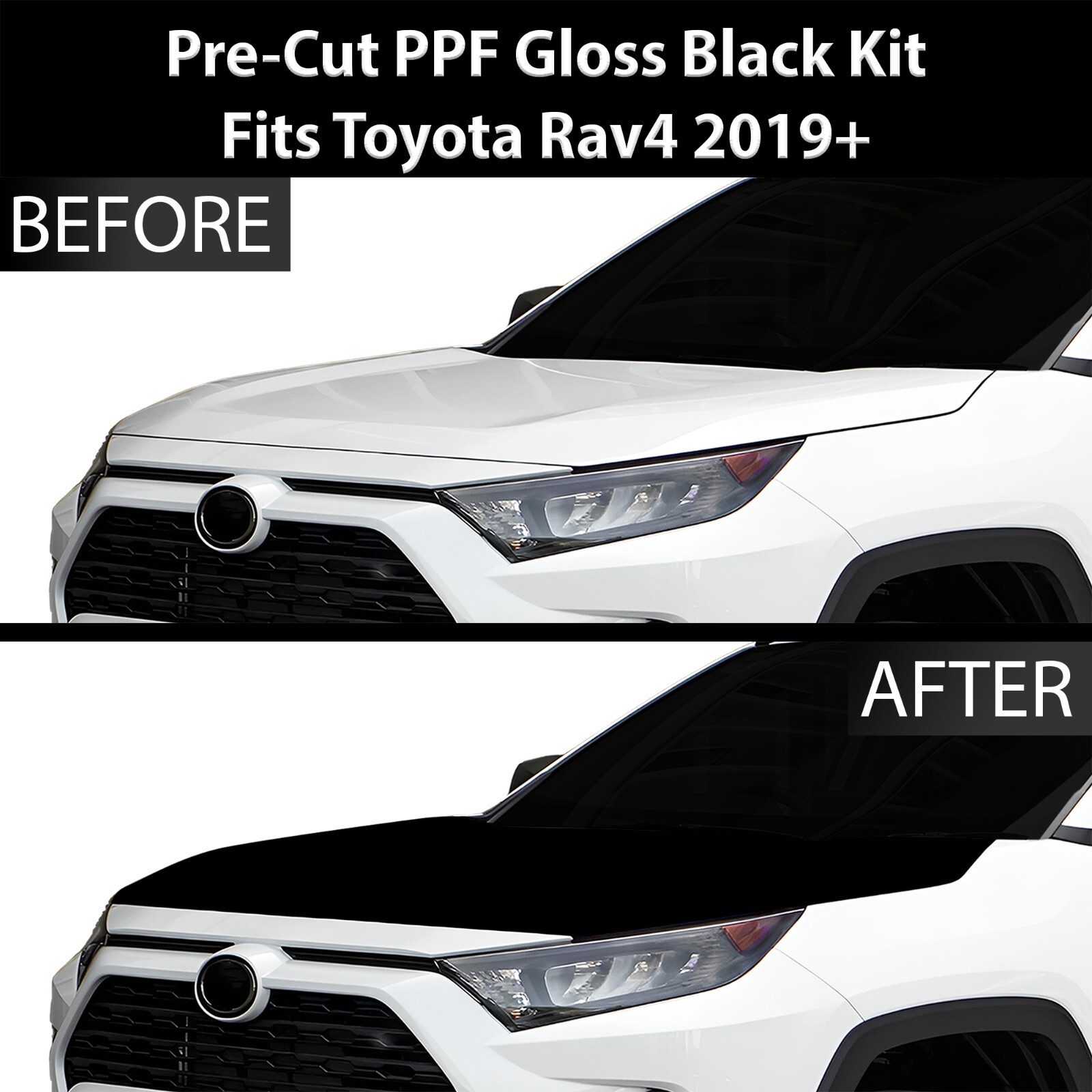 Pre Cut for Toyota RAV4 2019-2024 Hood Gloss Black Paint Protection ...
