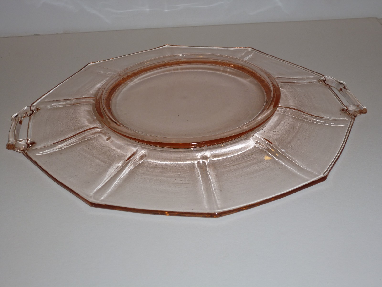 Vintage Cambridge Decagon Pink Depression Glass Handled Serving Plate ...