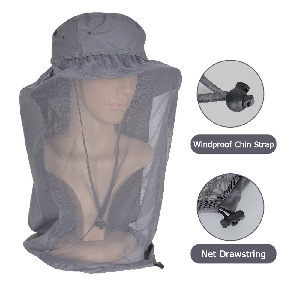 Mosquito Head Net Hat Sun Protection Bug Bucket Fishing Hiking Safari ...