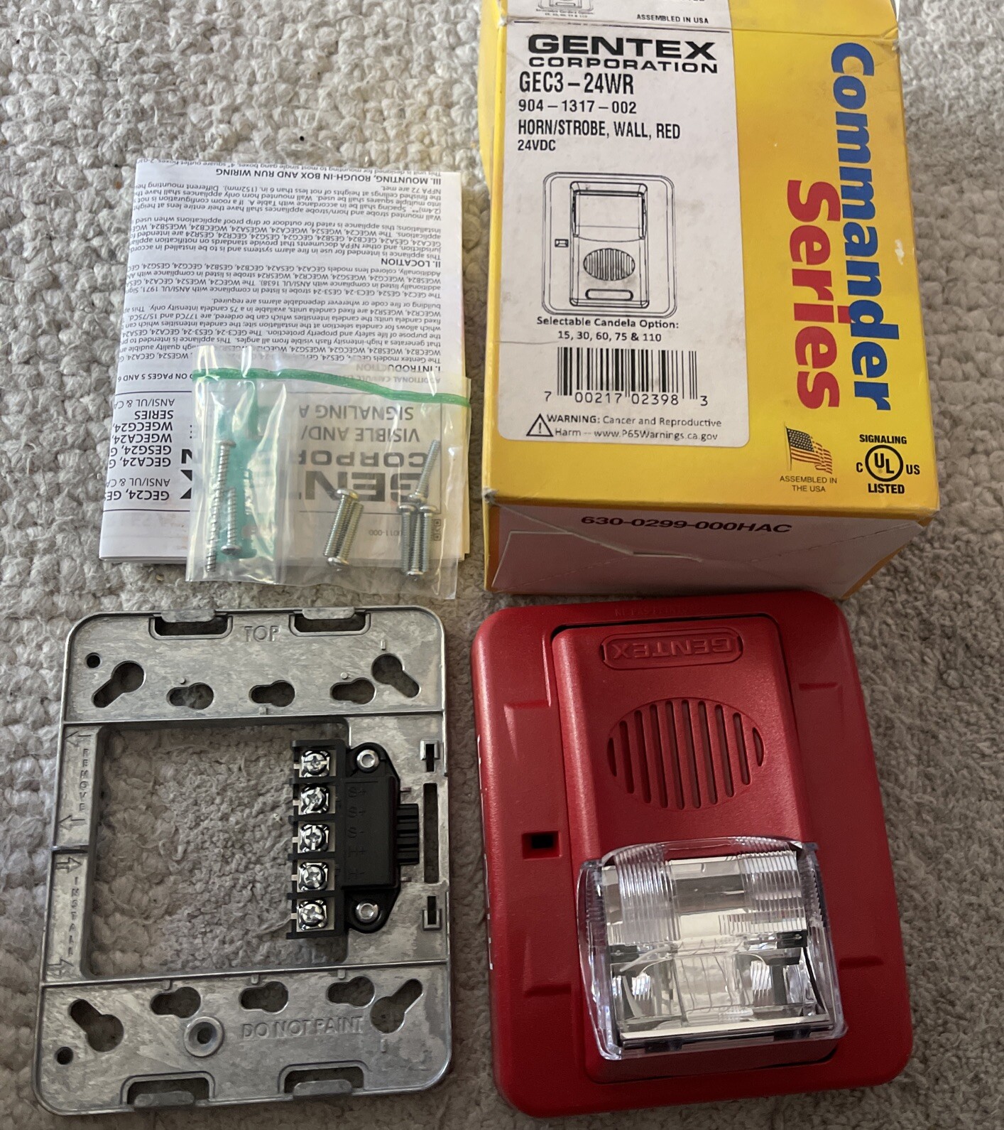 NEW Gentex GEC3-24WR Commander 3 Wall-Mount 24V Fire Alarm Horn/Strobe ...