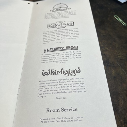 Vintage Radisson Hotel Room Service Menu Indianapolis Indiana | eBay