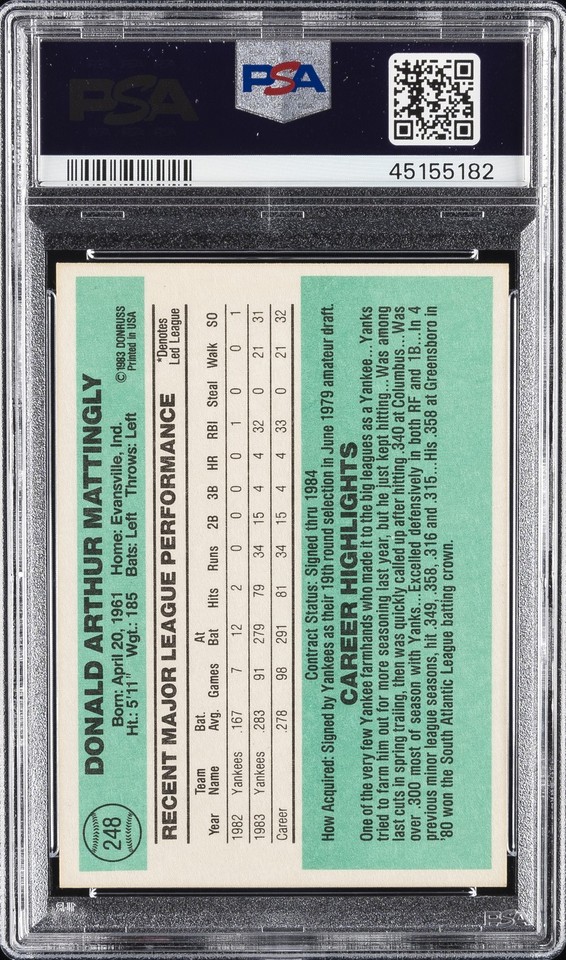 1984 DONRUSS #248 DON MATTINGLY ROOKIE RC PSA 10 AUTO 10 | eBay