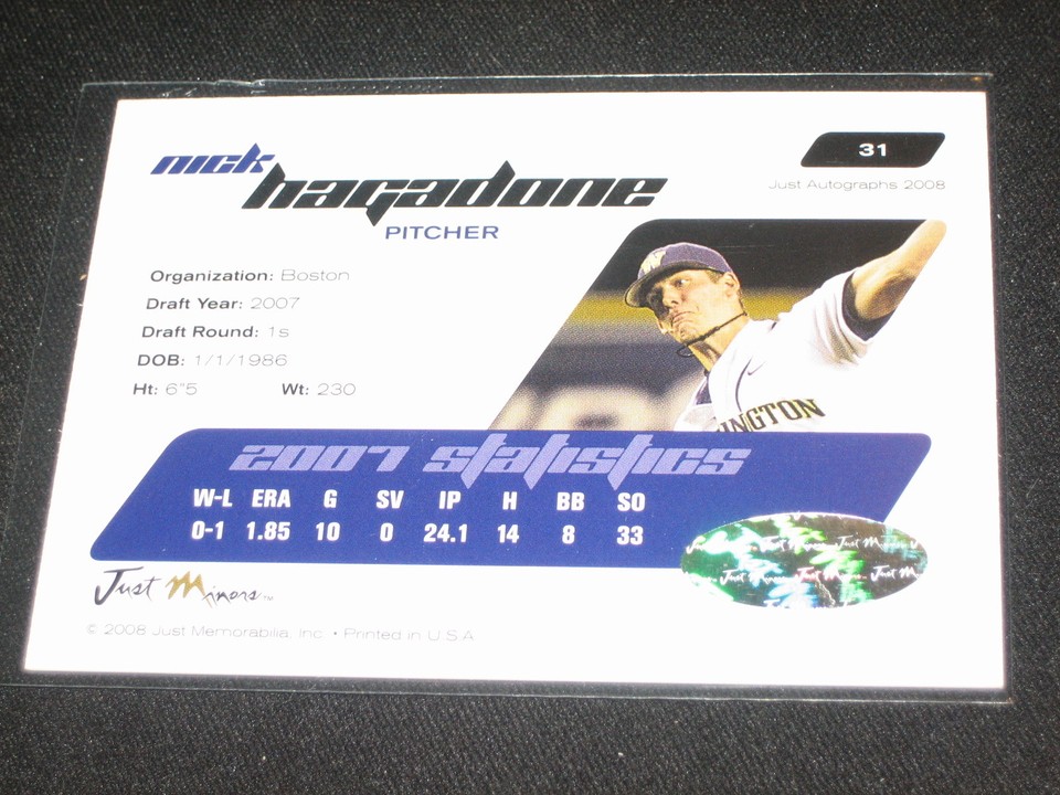 NICK HAGADONE ROOKIE AUTOGRAPHED JUST MINORS CERTIFIED AUTHENTIC ...