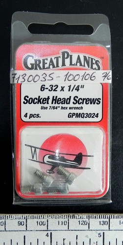 Vis à tête creuse 6-32 X 1/4 Great Planes N°. GPMQ 3024 - paquet de 4 ...
