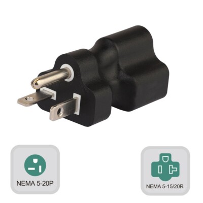Nema 5-20P Male to Nema 5-15/20R Female AC Adapter,20 Amp T-Blade Male ...