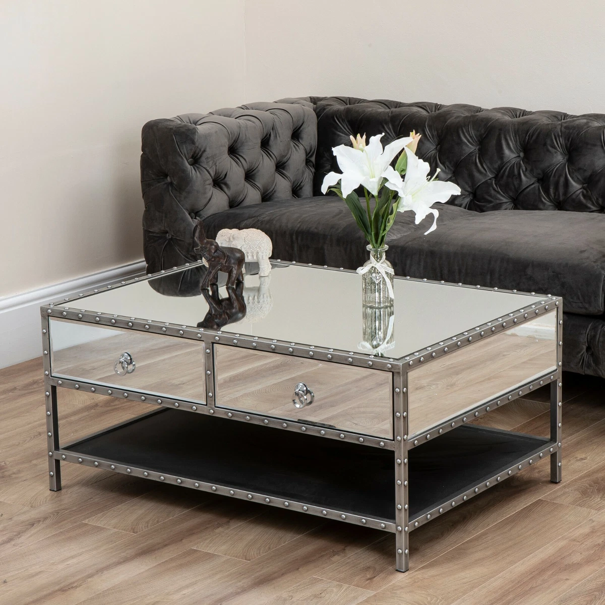 Studded Mirrored Sofa Table | Cabinets Matttroy