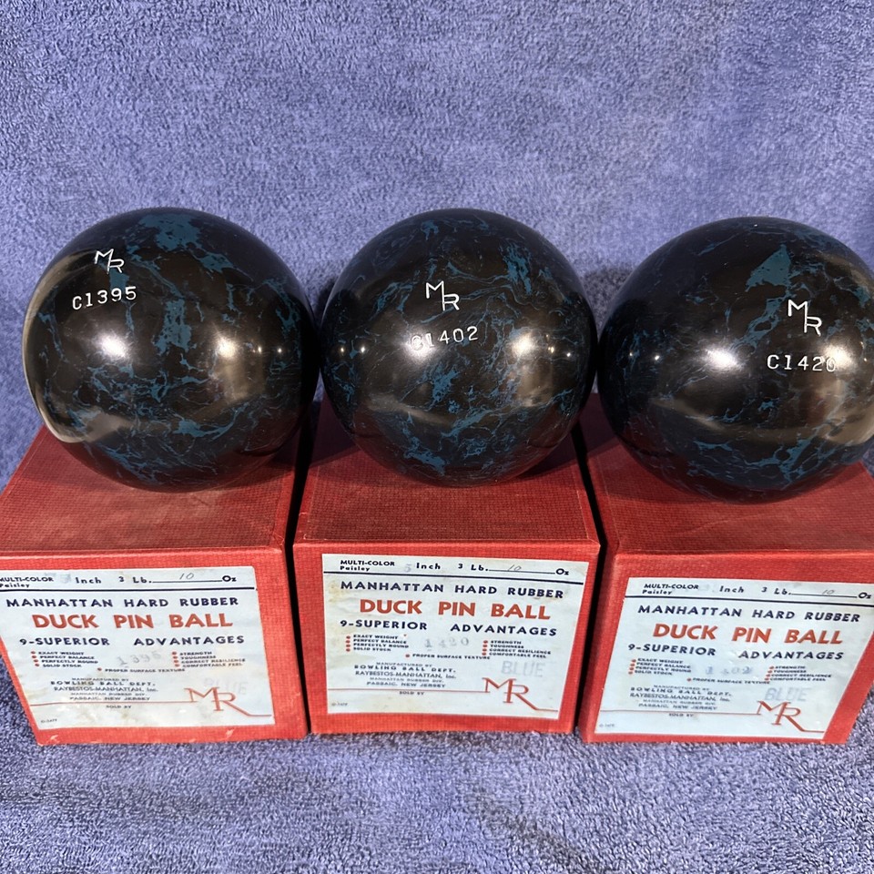NEW OLD STOCK MANHATTAN HARD RUBBER DUCKPIN BOWLING BALLS DUCK PIN 1959 ...