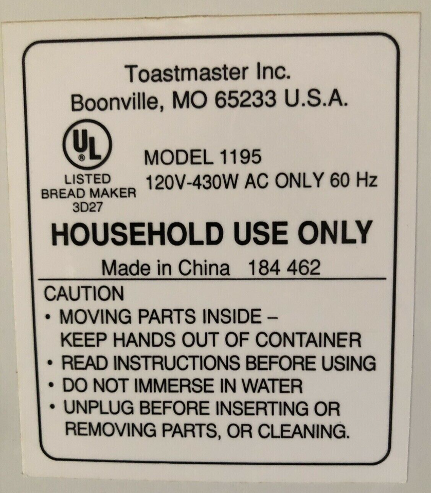 Electronic Control Panel for Toastmaster Bread Box Maker Machine Model ...