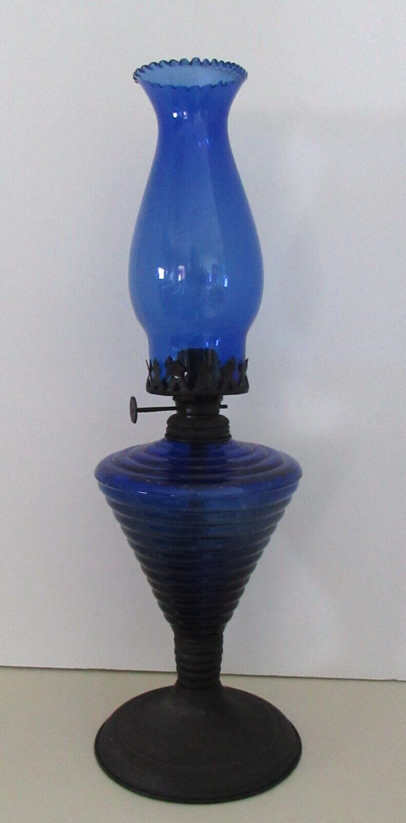 Oil Lamp Cobalt Blue Ribbed Vintage 15.75" Tall | eBay