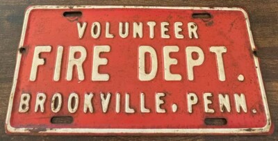 Volunteer Fire Department Booster License Plate Brookville Pennsylvania ...