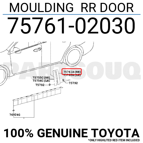 7576102030 Genuine Toyota MOULDING RR DOOR 75761-02030 | eBay