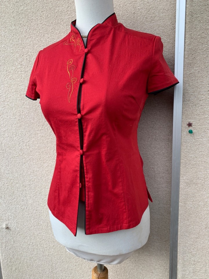 Fine Shui Mu Red Linen Cotton Mandarin Collar Chinese TOP JACKET Blouse ...