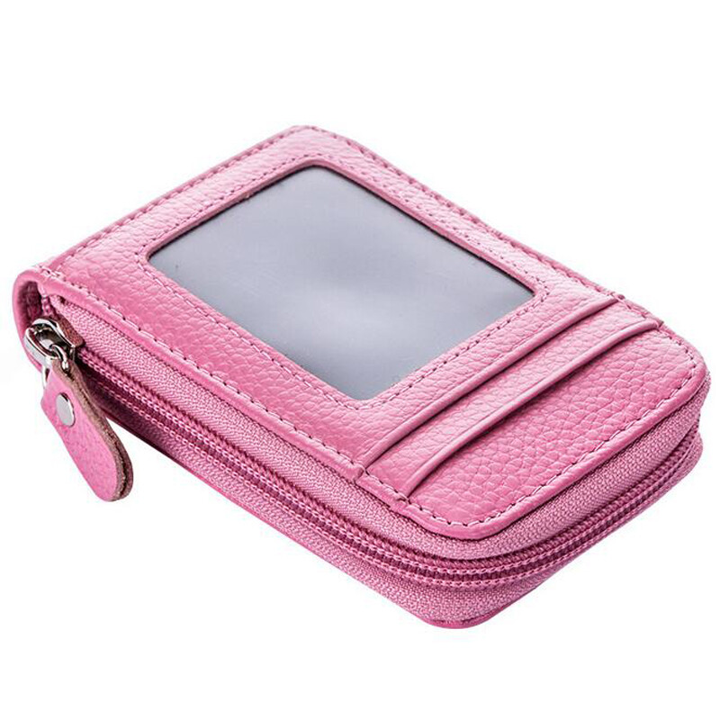 Women RFID Credit Card Holder Wallet with Keychain ID Window Small Zip ...