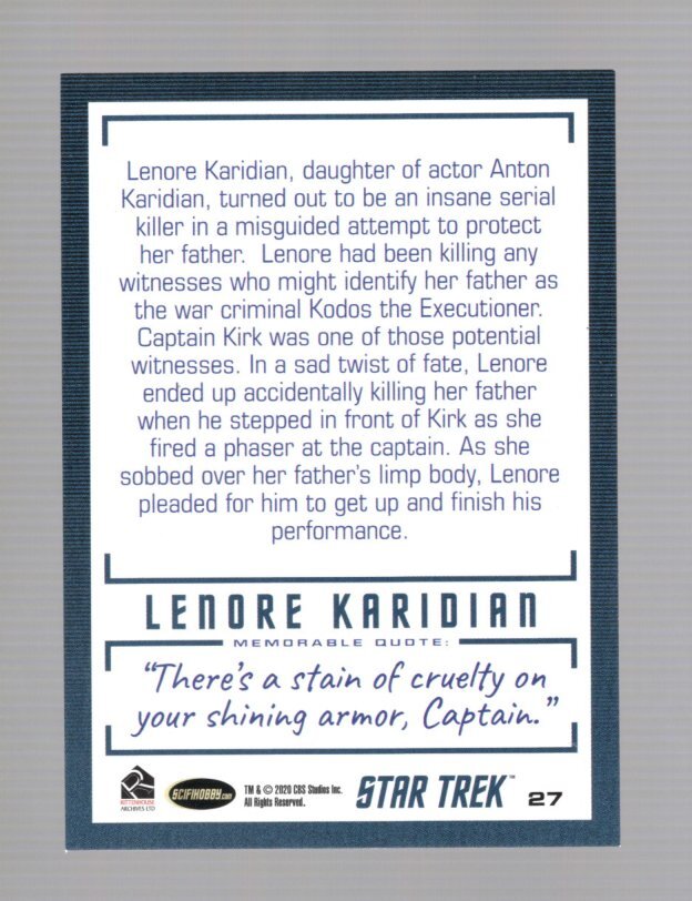 2020 STAR TREK TOS ARCHIVE & INSCRIPTION LENORE KARIDIAN #27 VARIATION ...